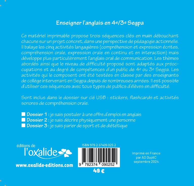 Enseigner l'anglais en 4e/3e SEGPA - CLÉ USB incluant le fichier ...